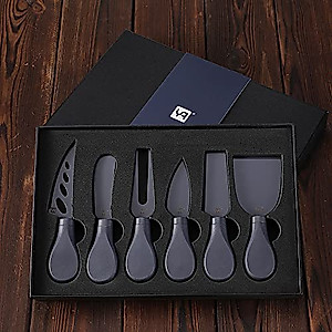 YQ 6-Pieces Cheese Knife Set for Charcuterie Board Accessories,Coated Cheese Knives and Spreader Set,Wedding Housewarming Party Mother Father Valentine Gifts (navy blue)