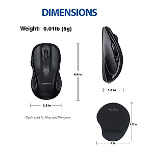 Vexko Bundle Logitech Mouse M510 Wireless Computer with USB Unifying Receiver Ergonomic Mouse Pad with Gel Wrist Rest (Black)