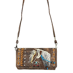Zelris Dakota Dales Pony Horse Embroidery Mane Western Country Women Crossbody Wallet (Brown)