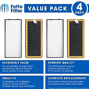 Fette Filter - 2 HEPA and 2 Activated Carbon Filters Compatible with TotalClean PetPlus. Compare to Part # AT-PET01, AT-PET02, at-PETODR. Combo Pack