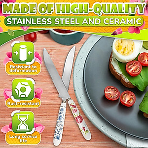 Dinner Knives Ceramic Handle Flatware Set - Floral Knife Butter Knives Set of 6 Stainless Steel Knives Kitchen Knife Dinner Knife Butter Knife Set - Table Knives Floral Knife Set Dinner Knife Set