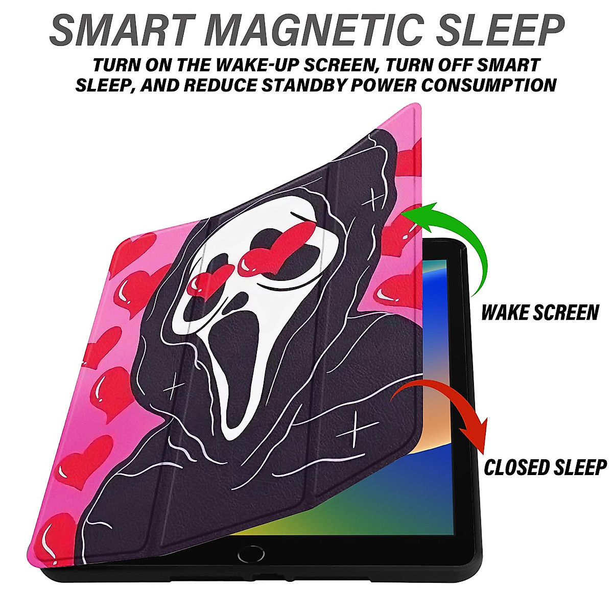 Cabreche Compatible with iPad 10.2 inch Case,9th /8th /7th Generation Case (2021/2020/2019) with Hard PVC Back,Auto Sleep/Wake Cover,for Girls Women Aesthetic Cute Cool-Skull Skeleton