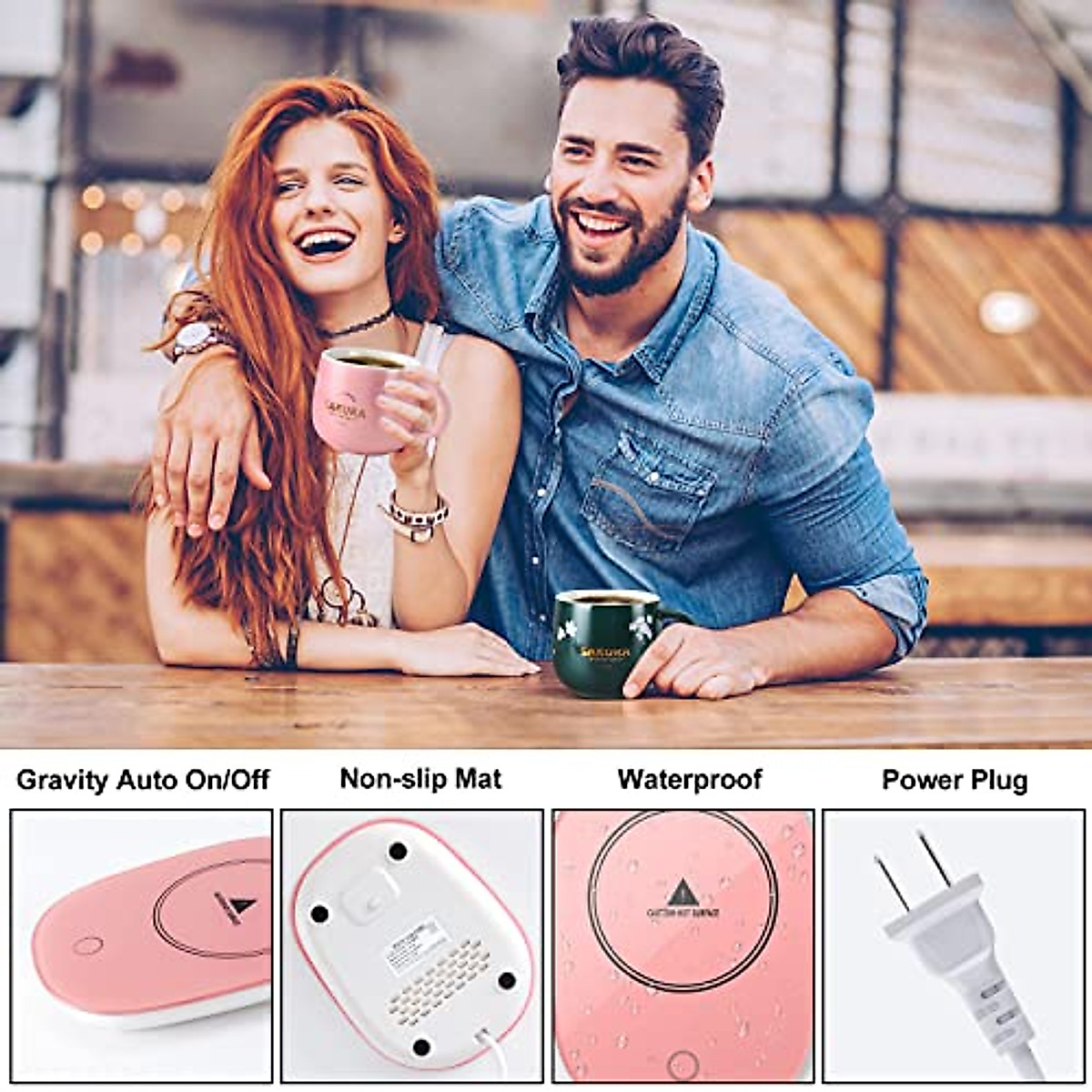 Coffee Cup Warmer with Cup - Coffee Mug Warmer Cup Warmer for Desk Coffee Warmer with Mug Set Coffee Mug with Warmer Coffee Warmer Plate (Pink)