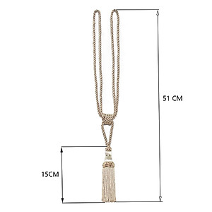Fenghuangwu 2PCS Curtain Tassel Tiebacks, Handmade Tassels Curtain Tie-Backs Rope Holdbacks for Home Office Decor-Beige