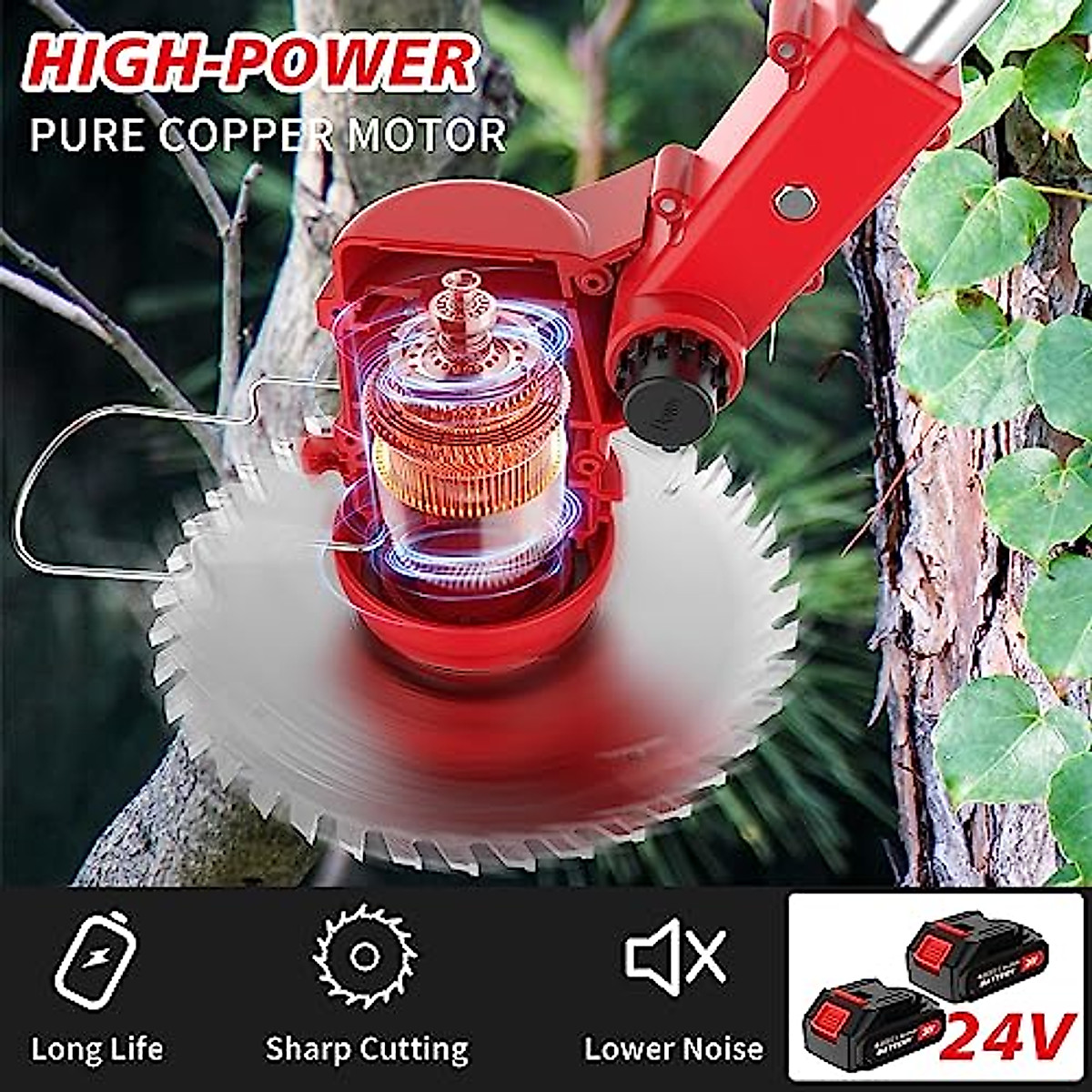 Electric Weed Eater Cordless Weed Wacker Battery Powered, Lightweight Foldable Brush Cutter Grass Trimmer Lawn Edger with 2 2Ah Battery Operated, Wheeled No String Weed Whacker for Garden Yard