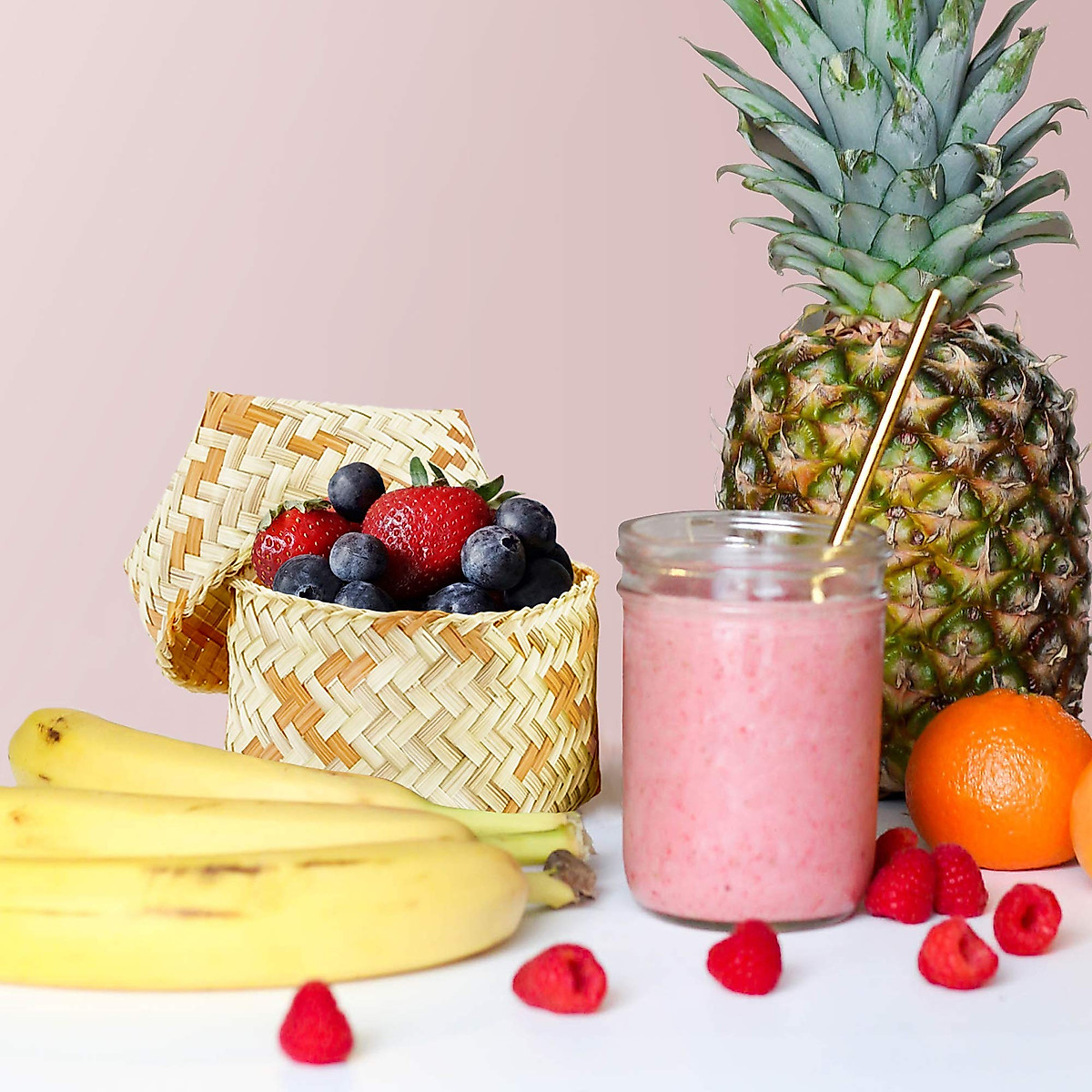 PANWA Mini Bamboo Sticky Rice Serving Basket- Handmade 100% Eco-Friendly Thai Mini Wickerwor Kratips- 4 piece set- Food Safe (Saffron)