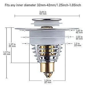 Fits Any 1.25” to 1.65” Wide tub Drain Stainless Steel Sink Cover, pop-up Universal Odor Resistant Sink Drain with Silicone Gasket, and Shower Cap with Anti Clogging Filter (LVZUI871)