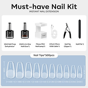 modelones Nail Tips and Glue Gel Kit, Gel x Nail Kit with 4-in-One Nail Glue, 500Pcs Nail Tips Half Matte Medium Coffin Shape, Mini LED Nail Lamp, Nail Dehydrator for Fast Extension Salon Nail Art