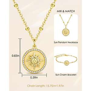 CDE 14K Gold Plated Sun Coin Birthstone Pendant Necklaces for Women 925 Sterling Silver, Christmas Birthday Anniversary Jewelry Gift for Women Girlfriend Mom Daughter Her