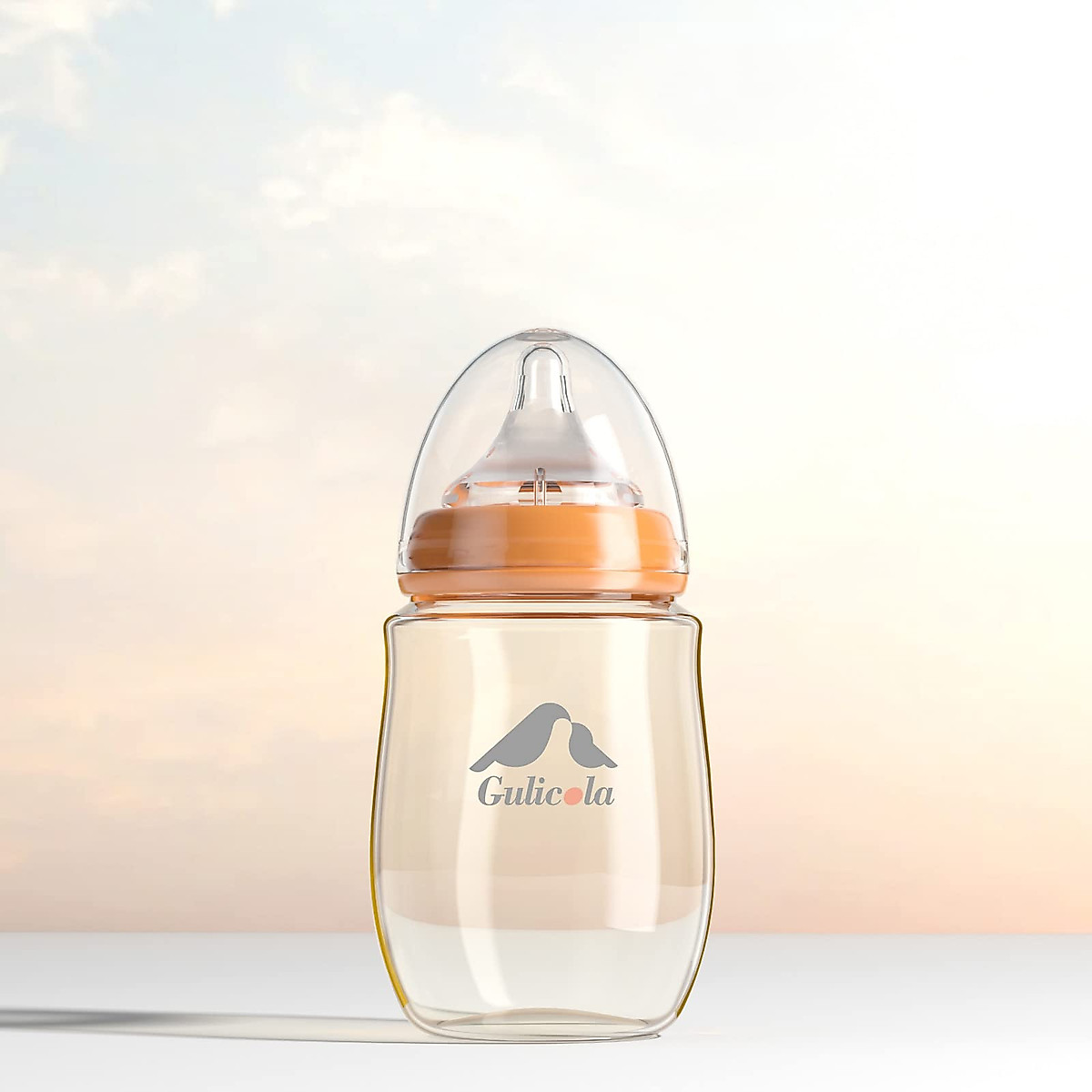 Gulicola PPSU Baby Bottles for Breastfeeding Babies with Storage Cap, Anti-Colic, Medium Flow, 3 Months+, 5 oz, 2 Count (Grey White)