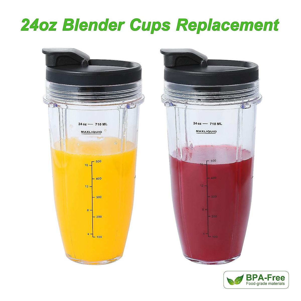 Blender Cups for Ninja, Blender Replacement Parts 24oz Cup with Sip & Seal Lid for Nutri Ninja Auto IQ Series BL450 BL480 BL640 BL642 SS101 SS351, For Smoothies, Shakes & More, Durable and Sturdy