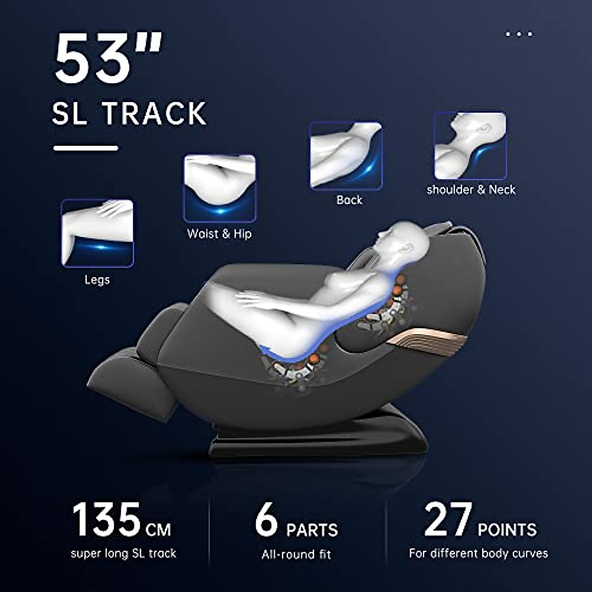 Real Relax Massage Chair, Full Body Zero Gravity SL Track Shiatsu Massage Recliner Chair with Shortcut Key Body Scan Heat Foot Roller, PS3100 Black