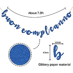 INNORU Buon Compleanno Banner, Italian Happy Birthday Party Decorations, Italian Themed Birthday Party Bunting Garland, Birthday Party Decoration Navy Blue Glitter