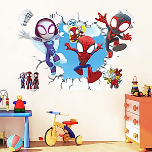 Spiderman Wall Stickers Boys Cartoon Bedroom Background Wall Decoration Self-Adhesive Wall Sticker PVC Material 3D Cartoon