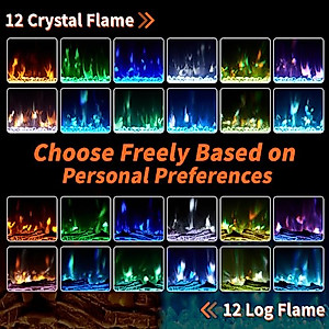 Amerlife 40" Electric Fireplace Wall Mounted, Recessed and Freestanding, Fireplace Heater W/12 Flame Color and Brightness, Touch Screen & Remote Control, Log Set & Crystal Included, Black