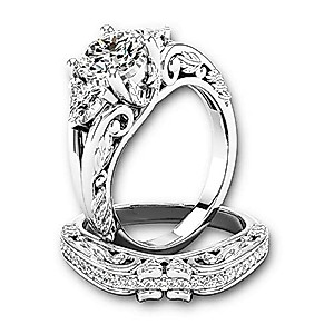 DESTINY JEWEL 2.35Ct Round Cut Diamond Gorgious Look Bridal Engagement Wedding Ring Set. Solid 925 Silver 14K White Gold Over Ring Set_9.5