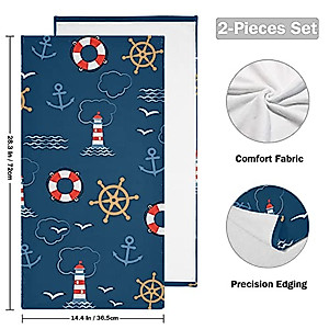 Set of 2 Polyester Cotton Hand Towels Sea Anchors and Lighthouses, Highly Absorbent,, 28.3 x 14.4in(228rh9i)
