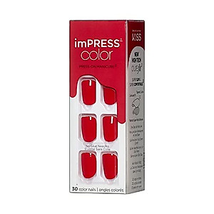 KISS imPRESS Color Polish-Free Solid Color Press-On Nails, PureFit Technology, Short Length, 'Reddy or Not', Includes Prep Pad, Mini Nail File, Cuticle Stick and 30 Fake Nails