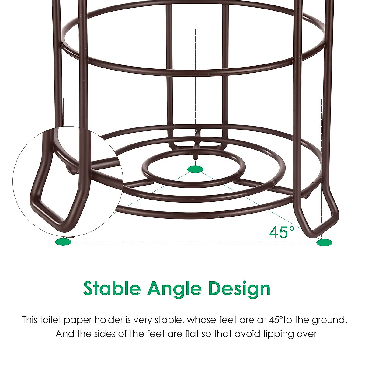 TomCare Toilet Paper Holder Toilet Paper Stand and Dispenser for 4 Mega Rolls Metal Wire Free-Standing Toilet Tissue Paper Roll Storage Shelf Bathroom Accessories Storage Organizer Bronze