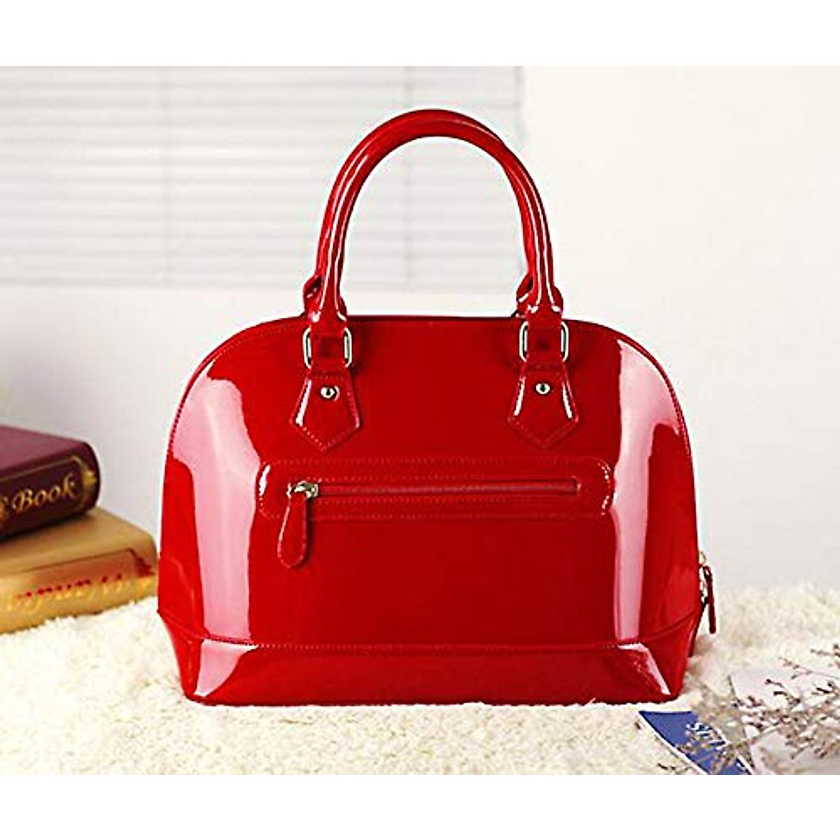 Yan Show Women's Satchel Purse Large Tote Lady Shoulder Bag Patent Leather Handbag Top Handle Shell Bag (black-1)