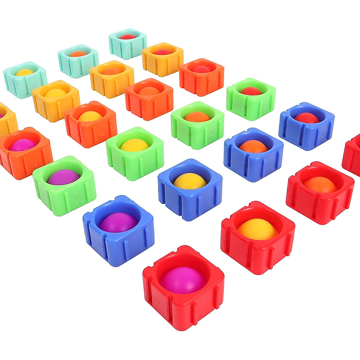 AOMAY Pop Fidget Sensory Toy, 24Pcs Educational Building Blocks for Kids, Silicone Fidget Toys for Adults, Rainbow Infinite DIY Puzzle Toy Xmas Gift Set