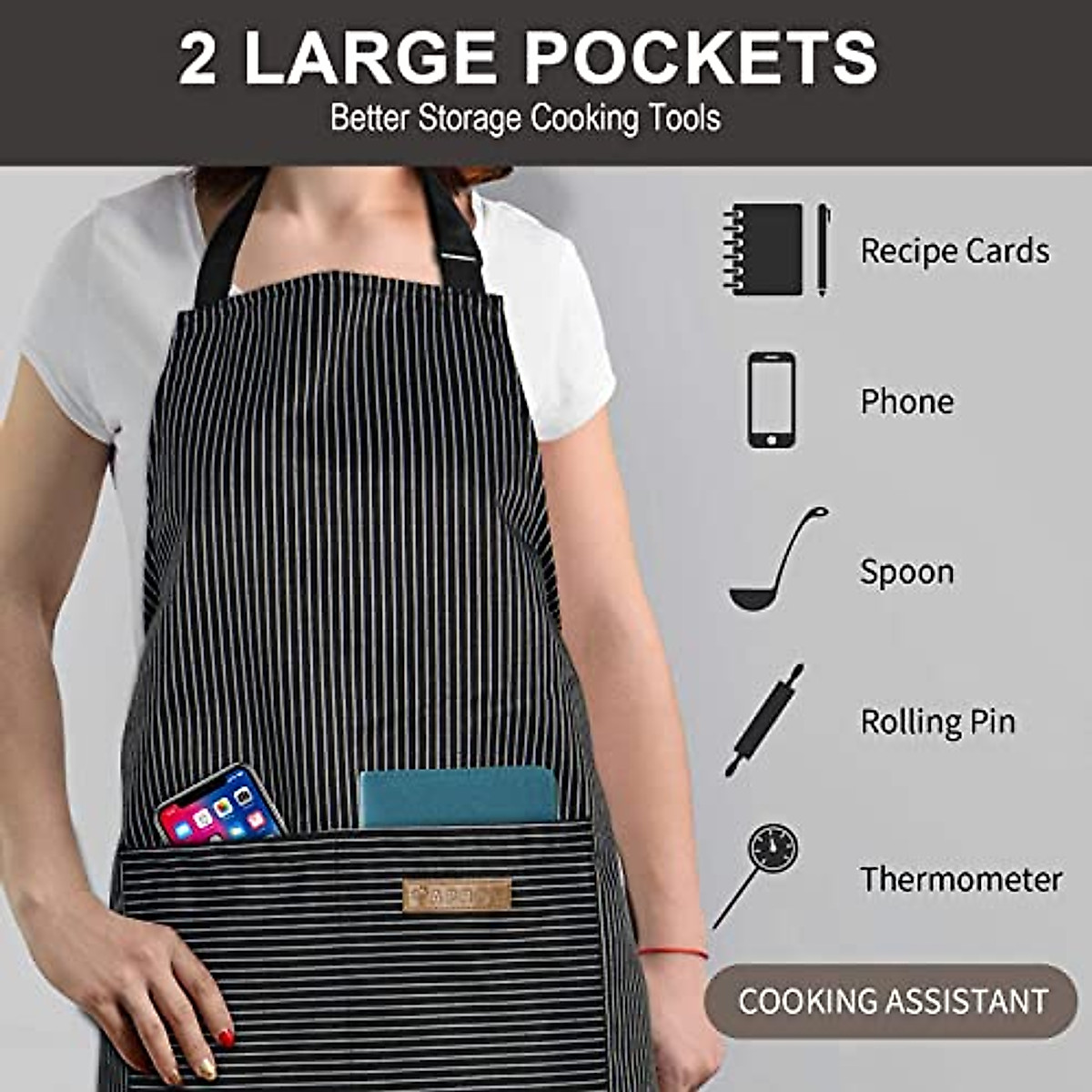 Yiclick [2 Pack] Chef Cooking Kitchen Apron with Pockets for Women Men, Waterproof Adjustable Cotton Bib Apron For Baking Garden BBQ Mothers Day Kitchen Gifts (Black&White)