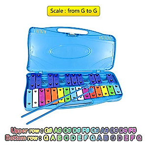 ENNBOM 25 Notes Vibraphone Xylophone Glockenspiel Black Blue Percussion Instrument with Case (Blue Case- Blue)