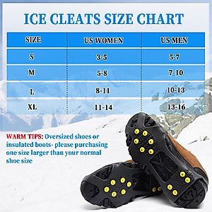 LACE INN Ice Cleats for Boots Shoes, Snow Grips Traction Cleats for Snow and Ice, Non Slip Grippers Spikes with 20 Steel Studs Crampons, Snow Grippers for Boots Slip-on Stretch Footwear(1 Pair)