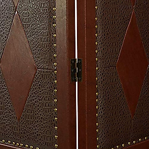 Deco 79 Faux Leather Scroll Partition Room Divider Screen Hinged Foldable Partition 4 Panel Privacy Screen with Faux Leather Detailing, Room Partition 64" x 1" x 71", Brown