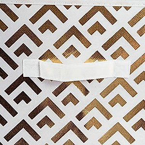 DII Non Woven Polyester Metallic Diamond Storage Bin, Large Set of 2, White / Gold
