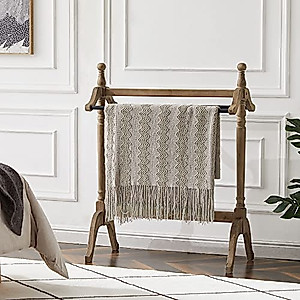 eodme 2 Ties Freestanding Towel Rack, Farmhouse Wood Blanket Rack Stand, Rustic Drying and Display Rack for Bathroom, Living Room