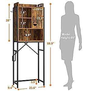 MASHOOPS Over The Toilet Storage Cabinet, Bathroom Organizer Over Toilet, Multifunctional Freestanding Space Saver Cabinets with Adjustable Shelf Paper Hook with Smiling-Door, Rustic Brown
