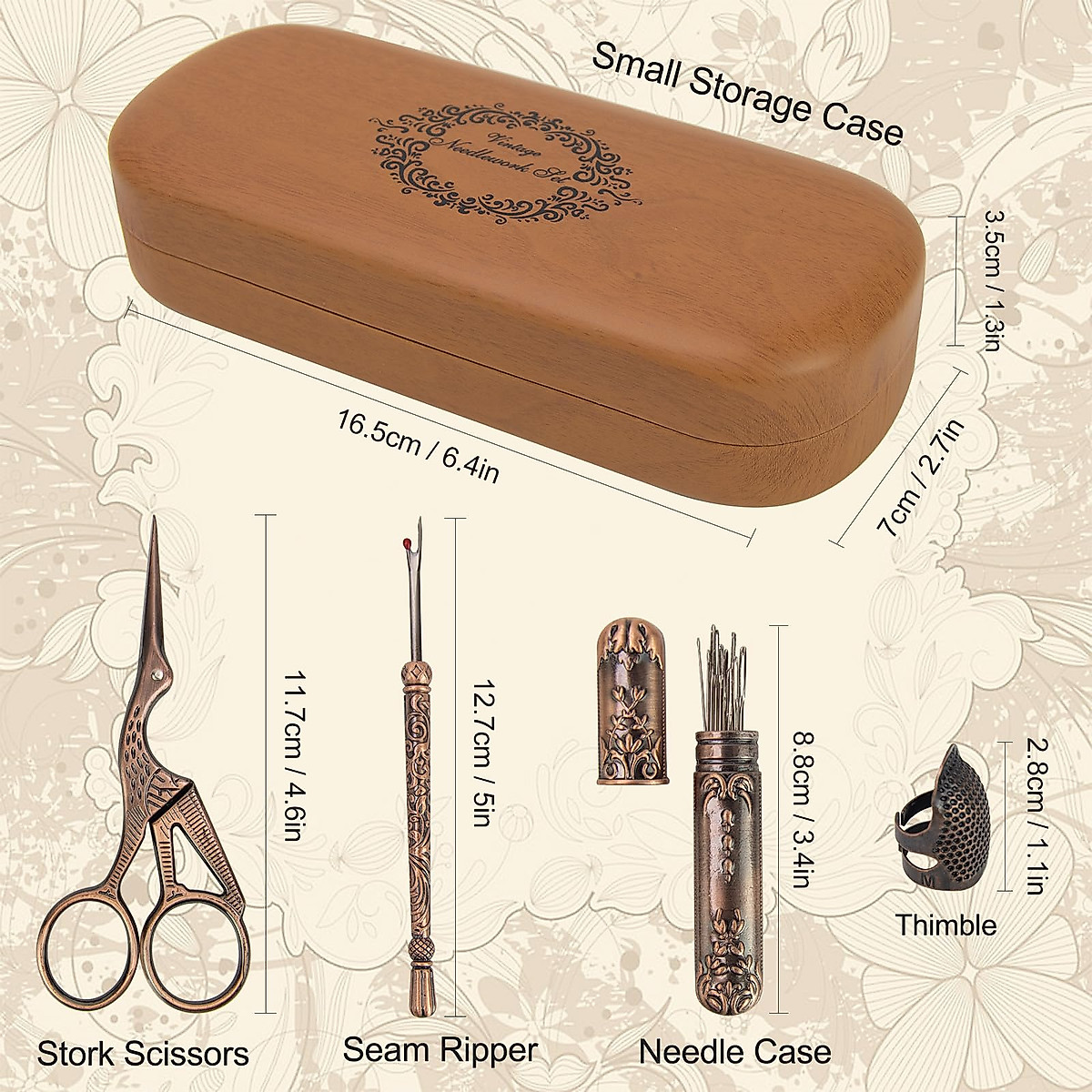 Vintage Embroidery Scissors Kit, Fancy Needlework Set with Crane Stork Shear, Antique Seam Ripper, European Style Thimbles, Needles for Sewing Knitting Cross Stitch Crochet Yarn Thread Cutting