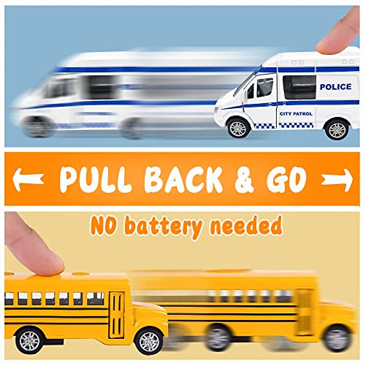 KIDAMI Die-cast Metal Toy Cars Set of 5, Openable Doors, Pull Back Car, Gift Pack for Kids (Official Car)