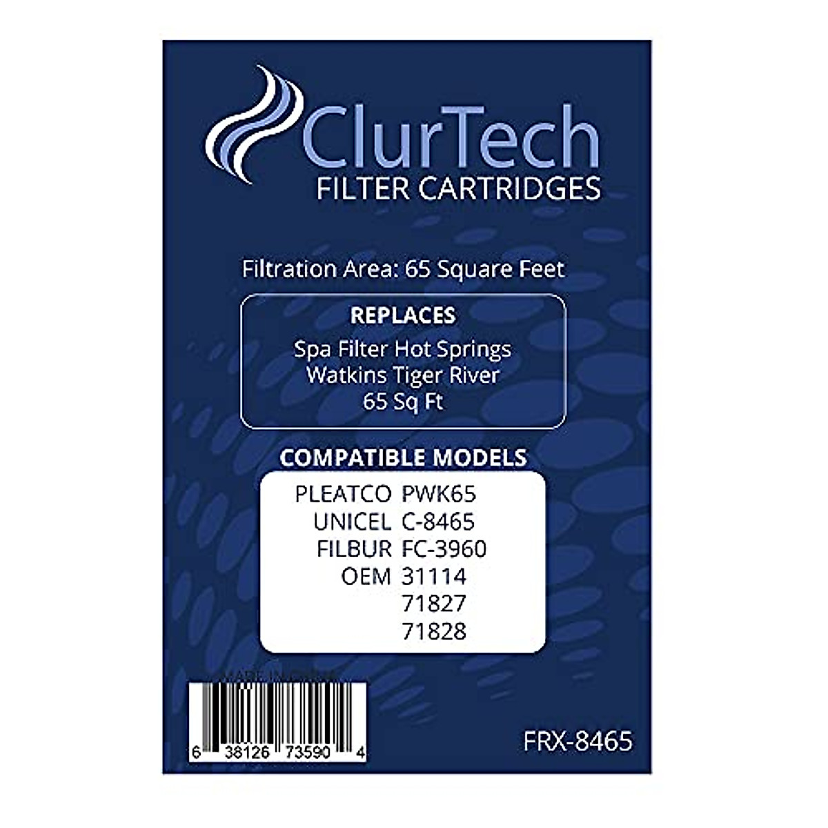ClurTech FRX-8465-3 Replacement 3 Pack Hot Springs Watkins Tiger River 65 Sq Ft Spa Filter PWK65 C-8465 FC-3960 31114 71827 71828, White