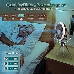Smart Standing Fan, 9.5" Rechargeable Camping Fan Built in 10000 mAh Battery, Oscillating Fan with Adjustable Height Tripod, Floor Standing Fan with Bluetooth Connect APP Control Speeds, Timer, Lights