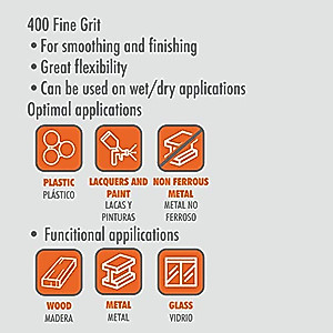 Fandeli | Waterproof Sandpaper | 400 Grit | 25 Sheets 9'' x 11'' | For for Plastic, Lacquer, Varnish, and Pain | Water Resistant