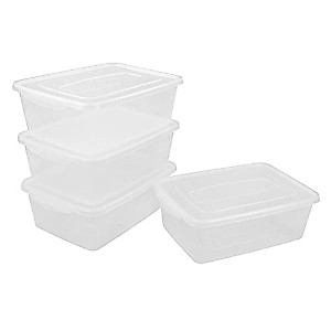 Kekow 4-Pack Plastic Clear Storage Bins with Lids, Plastic Latch Storage Box, 14 L