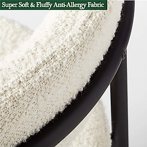 QQXX Upholstered Dining Chairs Cute Boucle Chair,Mid Century Modern Dining Chair for Kitchen Dining Room,Comfy Sherpa Accent Chair Vanity Chair Side Chairs with Metal Legs(Set of 4, White Black)