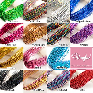 Hair Tinsel Pack of 12 Pcs Clip in Hair Tinsel 20 Inch Colorful Glitter Tinsel Hair Extensions Tinsel Fairy Hair Party Dazzle Hair Accessories Strands Kit for Women Girls Kids(12Pcs,Colorful#)