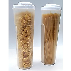 Regent 2 Pack of Tall Clear Spaghetti Pasta Storage Container with Lids that Measure. Multiple Uses for Dry Goods, Art Supplies, Toys. 11.6in Tall x 3.8in Diameter. Dishwasher Safe.