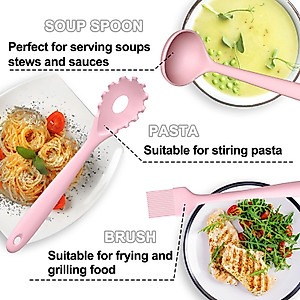 Umite Chef 22Pcs Silicone Cooking Utensils Set, Heat Resistant Silicone Kitchen Spatulas Set with Holder, Cooking Gadgets Tools Set for Nonstick Cookware, Dishwasher Safe(Pink)