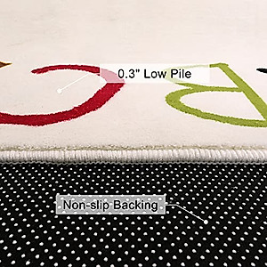 STARUIA Colorful ABC Kids Rug Play Mat for Playroom, 55"x47" Hexagon Washable Nursery Rug for Boys Girls Bedroom, Non-Slip Educational Rainbow Carpet for Classroom Reading Room