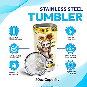 Hyturtle Personalized Gifts For Sloth Lover - Make Yourself A Priority Custom Name Stainless Steel Tumbler 20oz With Lid - Idea Animal Lover Gifts For Women Girl On Birthday, Christmas