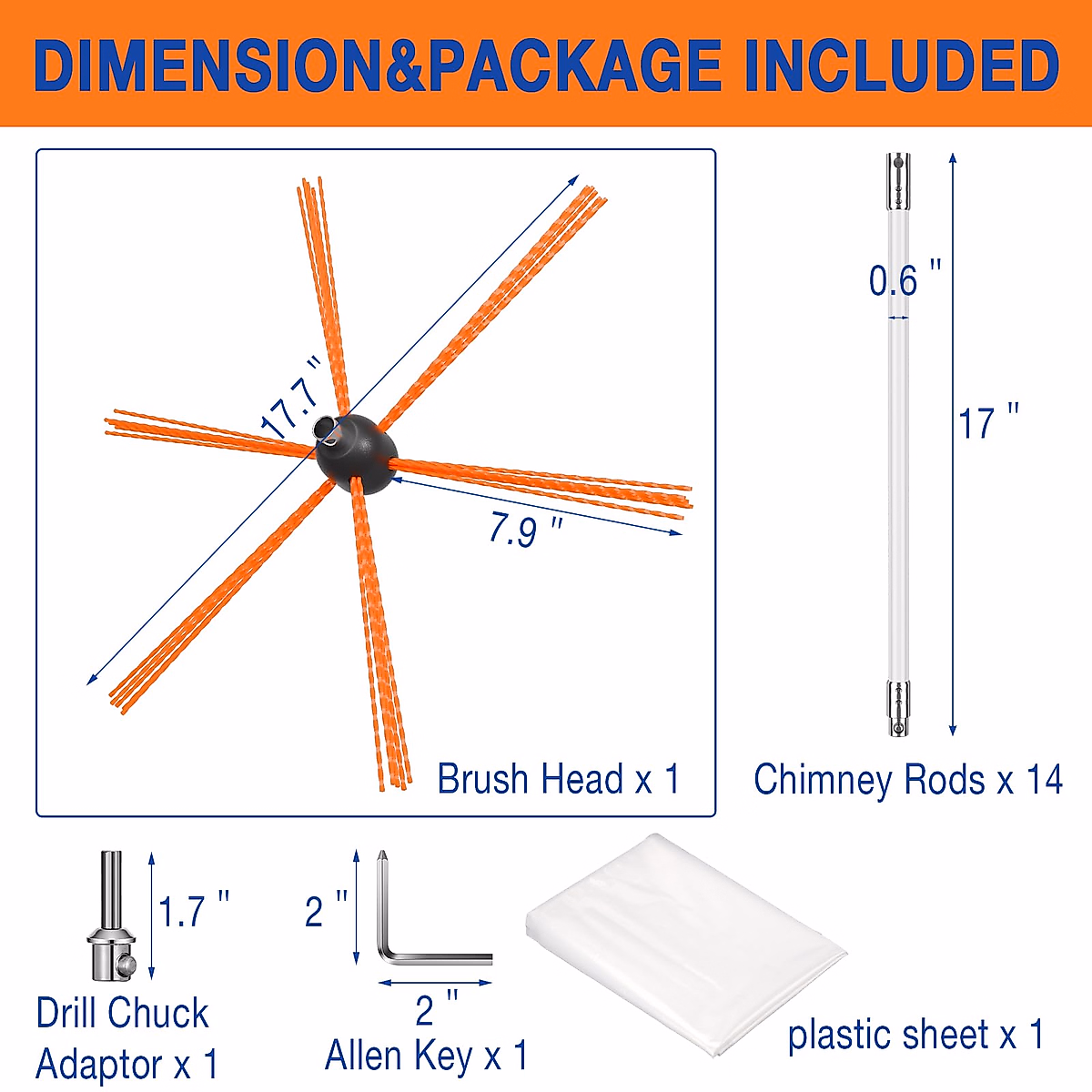 HOXHA Chimney Sweep Kit Chimney Cleaner with Nylon Flexible Rods Chimney Cleaning Kit Tool Driven by Rotary Drill Chimney Brush Kit with Button Locking for Fireplace Flue