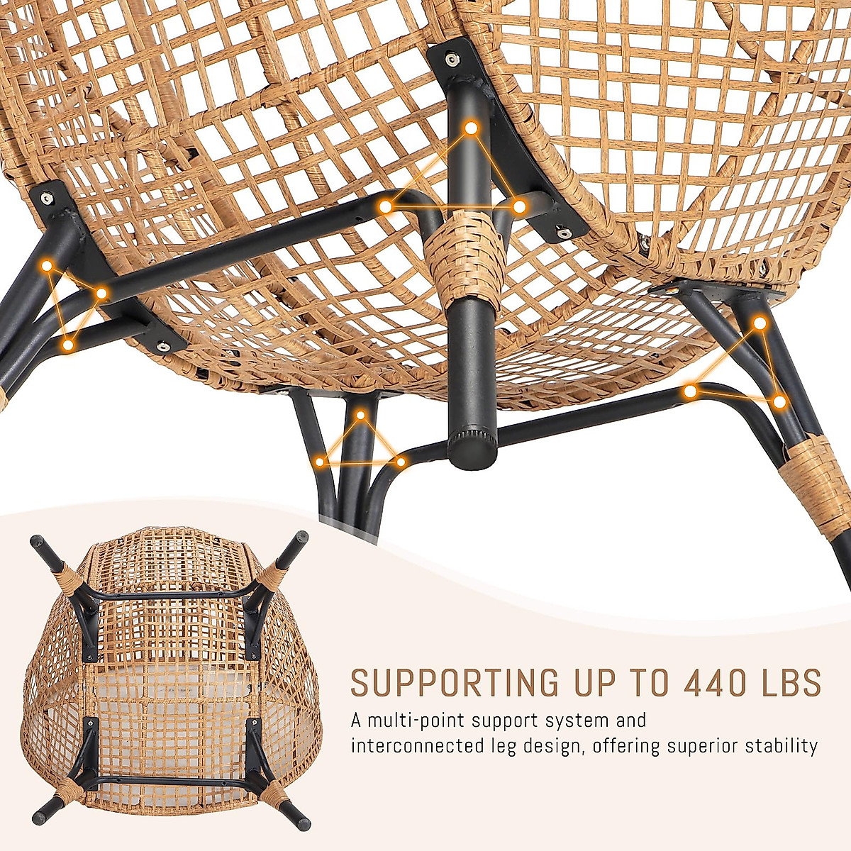 RADIATA Egg Chair with Footrest Outdoor Wicker Patio Egg Chairs with Ottoman for Indoor Bedroom Outside Porch Deck Backyard Garden (Beige)