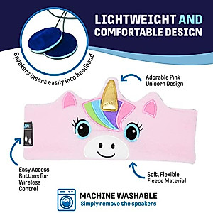 CozyPhones Over The Ear Headband Headphones - Kids Wireless Headphones Volume Limited with Thin Speakers & Super Soft Fleece Headband - Pink Unicorn