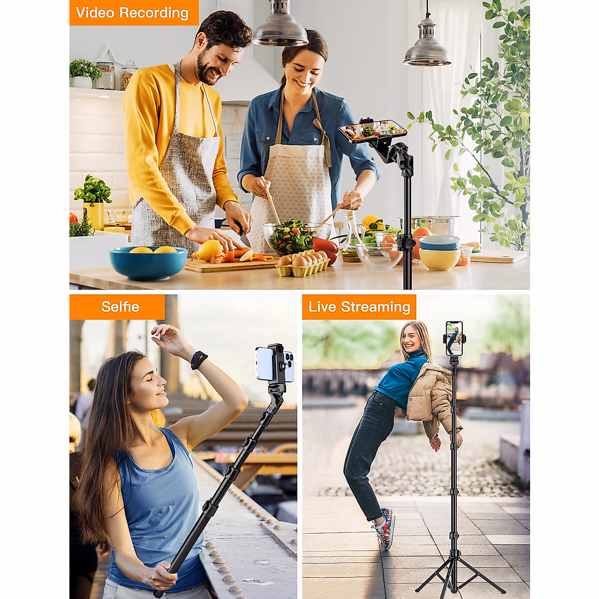 Phone Tripod, 86" Tall Tripod for iPhone with Flexible Gooseneck & Remote, Portable Aluminum Cellphone Stand for Selfies, Video Recording,Travel, Compatible with iPhone Android