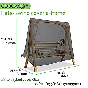 COBOAQG Patio Swing Cover a-Frame Waterproof 72 Inch Outdoor Swing Cover,420D Oxford Fabric UV Resistant Weather Protector for Patio Garden Hammock A-Frame Swing (Black)
