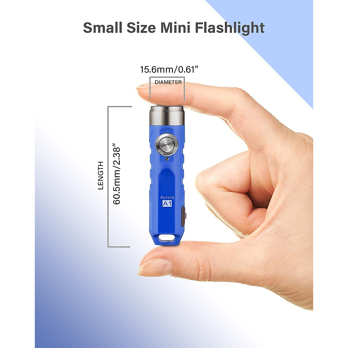 RovyVon Aurora A1 G4 USB C Rechargeable Mini Flashlight, Super Bright Keychain Flashlight 650 High Lumens Small EDC Flashlight Keychain Light with Clip for Camping, Hiking, Emergencies (Blue)